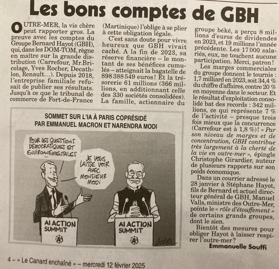 La vie chère en Martinique /le Groupe Bernard Hayot ...après Libération...le Canard Enchaîné s'y ...